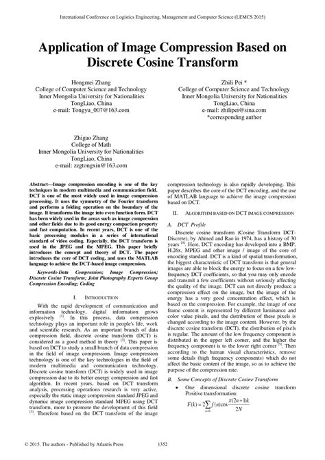 pdf application of image compression based on discrete cosine transform