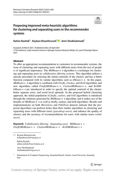 proposing improved meta heuristic algorithms for clustering and separating users in the