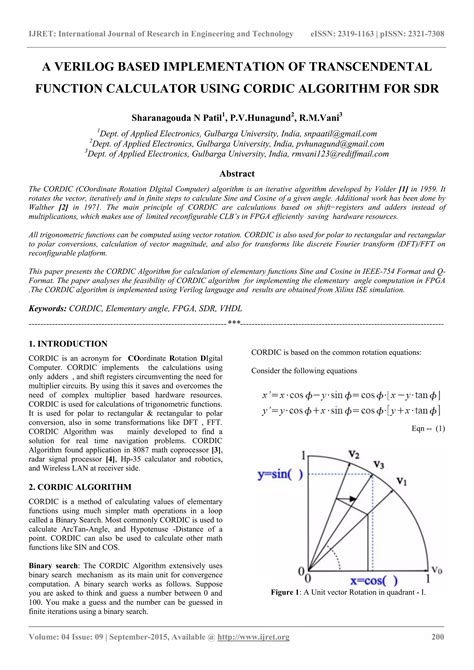 a verilog based implementation of transcendental function calculator using cordic algorithm for