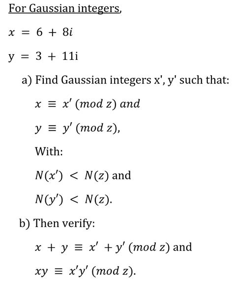 using the gaussian integers find gaussian integers x