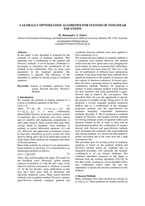 pdf a globally optimization algorithm for systems of nonlinear equations