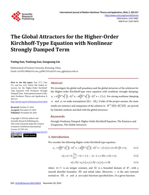 pdf the global attractors for the higher order kirchhoff type equation with nonlinear strongly