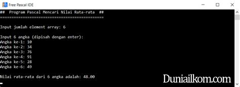 latihan kode program pascal mencari nilai rata rata array