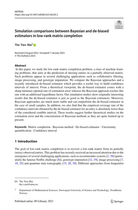 pdf simulation comparisons between bayesian and de biased estimators in low rank matrix completion