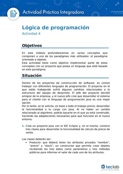 Api4 Logica Lógica de programación Actividad 4 Objetivos En este