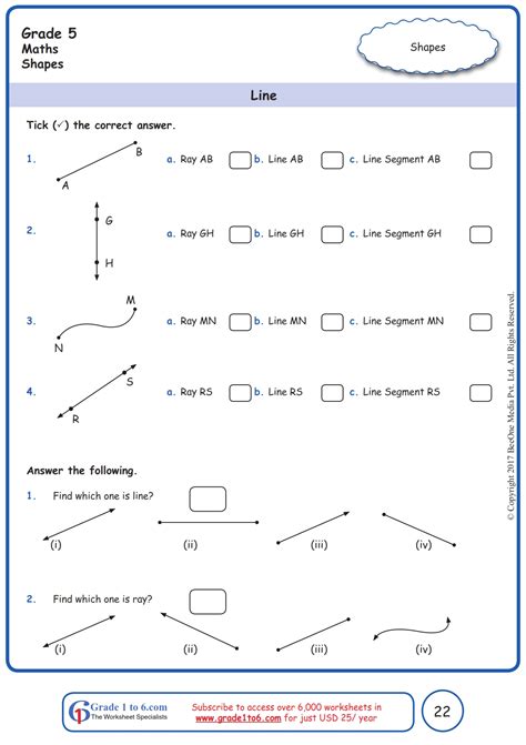 Lines Rays And Line Segments Worksheets Grade1to6