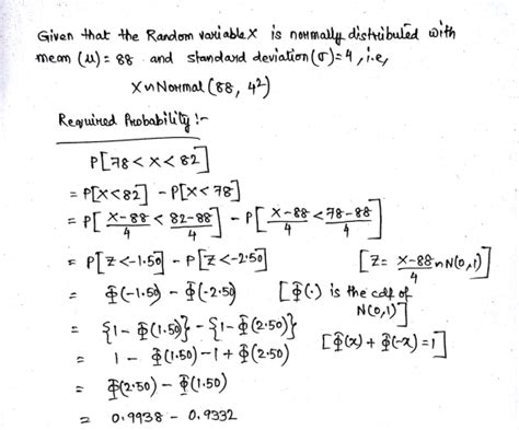 assume the random variable x is normally distributed with mean μ 88 and standard deviation σ 4