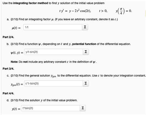 solved use the integrating factor method to find y solution