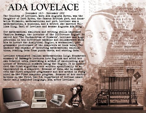 ada lovelace 1815 1852 english mathematician and writer often credited with being the world s