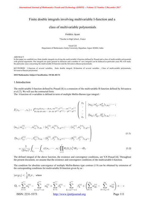 pdf finite double integrals involving multivariable i function and a class of multivariable