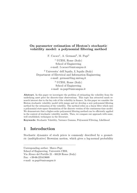 pdf on parameter estimation of heston s stochastic volatility model a polynomial filtering method