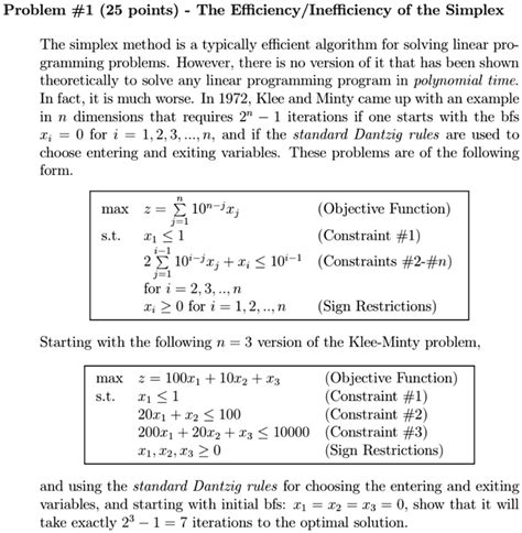 solved problem 1 25 points the efficiency inefficiency of the simplex method the simplex