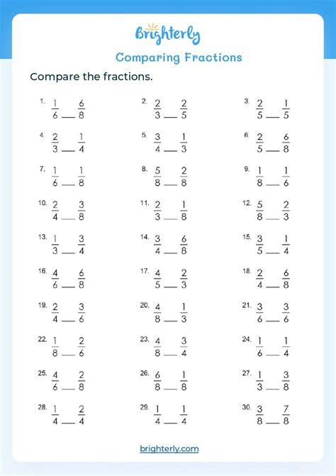 Free Printable Comparing Fractions Worksheet 4th Grade Brighterly