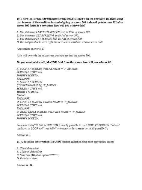 abap questions pdf table database databases