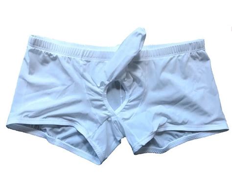 Mens Ice Silk Elephant Nose Sexy Funny Convex Pouch Hollow Out Egg Boxers Underwear Nylon