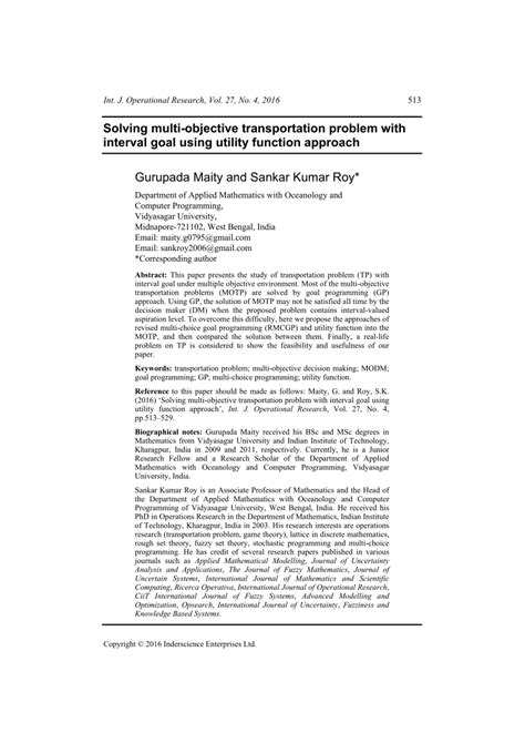 pdf solving multi objective transportation problem with interval goal using utility function