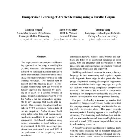 unsupervised learning of arabic stemming using a parallel corpus acl anthology