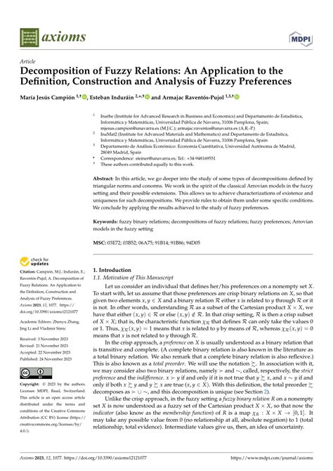 pdf decomposition of fuzzy relations an application to the definition construction and