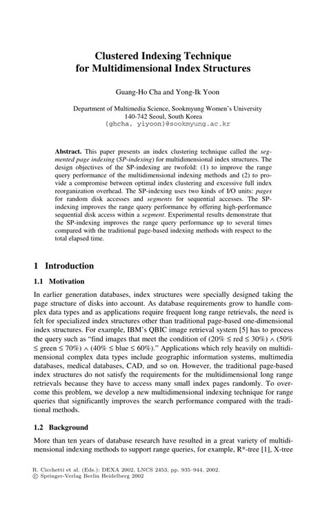 pdf clustered indexing technique for multidimensional index structures