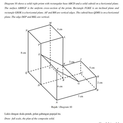 solved diagram 10 shows a solid right prism with rectangular base abcd and a solid cuboid on a