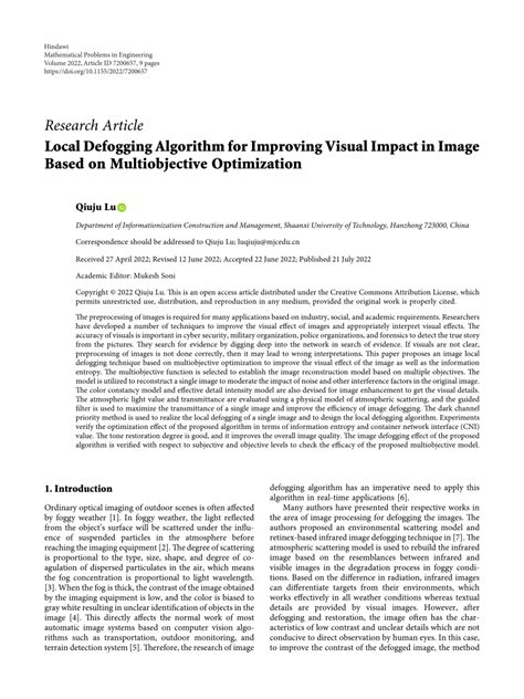 pdf local defogging algorithm for improving visual impact in image based on multiobjective