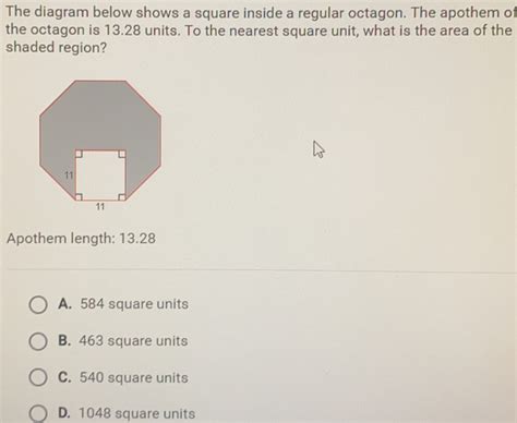 solved the diagram below shows a square inside a regular oc[geometry] gauthmath