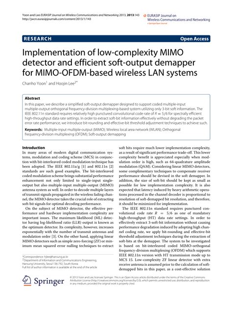 pdf implementation of low complexity mimo detector and efficient soft output demapper for mimo