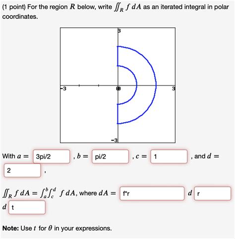 solved 1 point for the region r below write ∬rfda as an