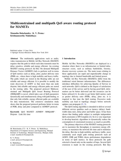 pdf multiconstrained and multipath qos aware routing protocol for manets