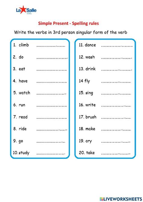 Simple Present Spelling Rules Worksheet Live Worksheets Worksheets