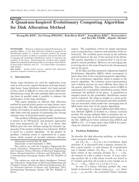 pdf a quantum inspired evolutionary computing algorithm for disk allocation method