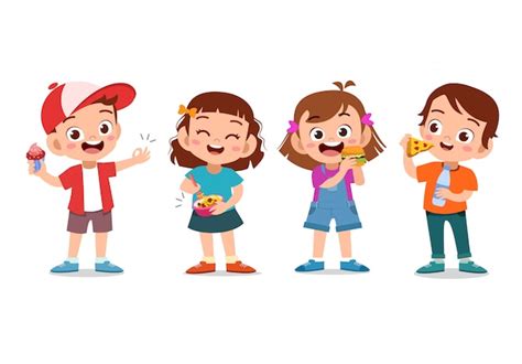 Niños comiendo comida chatarra Vector Premium