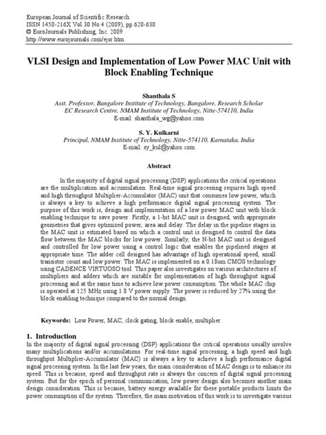 vlsi design and implementation of low power mac unit with block enabling technique pdf