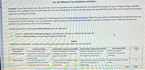 Solved ACC 307 Milestone Two Guidelines And Rubric Overview Chegg