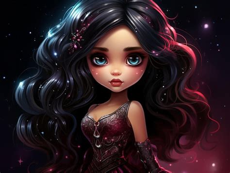 Premium Ai Image Anime Girl With Long Black Hair And Blue Eyes In A Red Dress Generative Ai