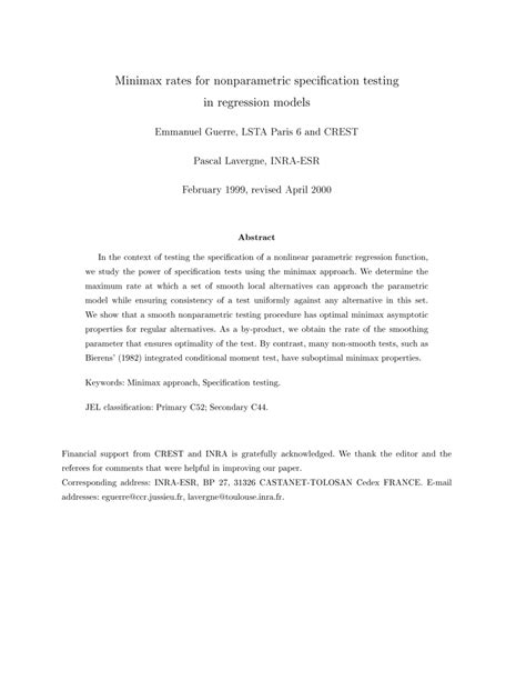 pdf optimal minimax rates for nonparametric specification testing in regression models