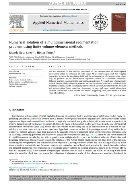 pdf numerical solution of a multidimensional sedimentation problem using finite volume element
