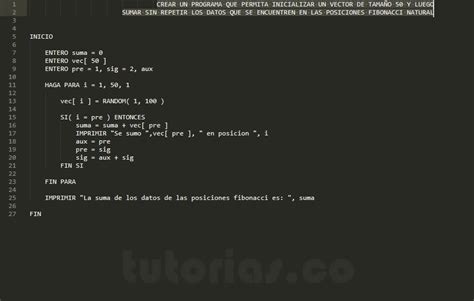 Arreglos Pseudocodigo Suma Vector Posiciones Fibonacci Tutorias Co