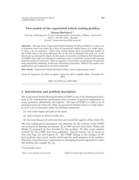 pdf two models of the capacitated vehicle routing problem
