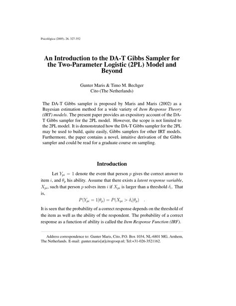 pdf an introduction to the da t gibbs sampler for the two parameter logistic 2pl model and