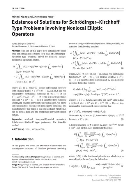 pdf existence of solutions for schrödinger kirchhoff type problems involving nonlocal elliptic