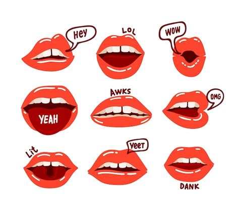Premium Vector Woman Mouth Set Red Sexy Lips Expressing Different Emotions Cartoon Flat