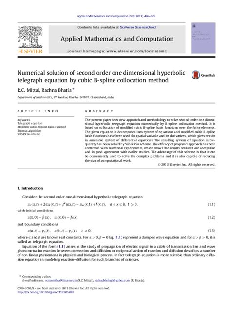 pdf numerical solution of second order one dimensional hyperbolic telegraph equation by cubic