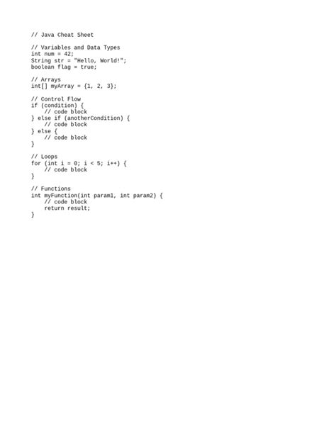 java cheat sheet pdf