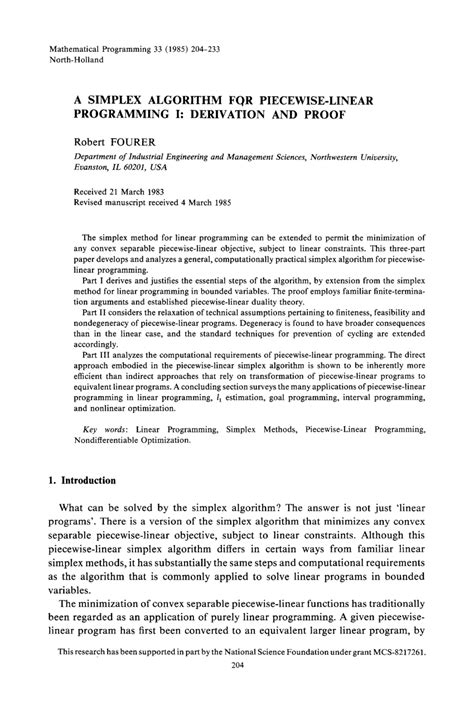 pdf a simplex algorithm for piecewise linear programming i derivation and proof