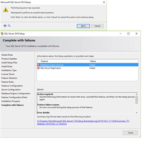 Windows 10 SQL Server 2016 Express Install Error Attempted To