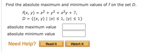 solved find the absolute maximum and minimum values of f on