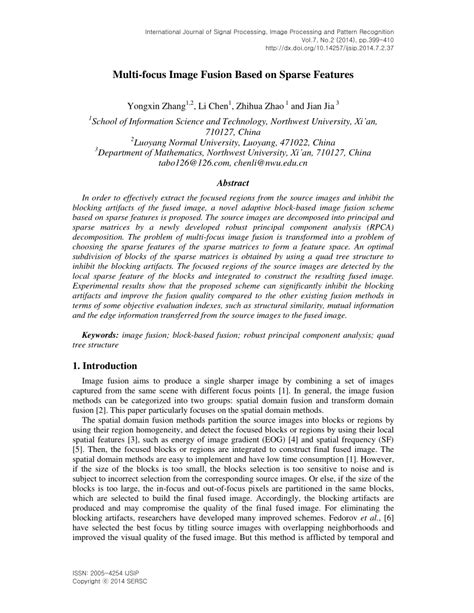 pdf multi focus image fusion based on sparse features