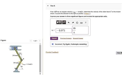 if bar ab has an angular velocity ω 4 rad s determine the velocity of the slider block c at
