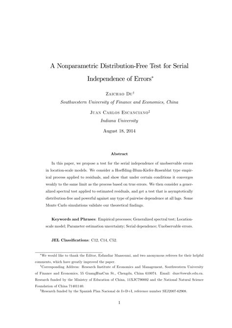 pdf a nonparametric distribution free test for serial independence of errors
